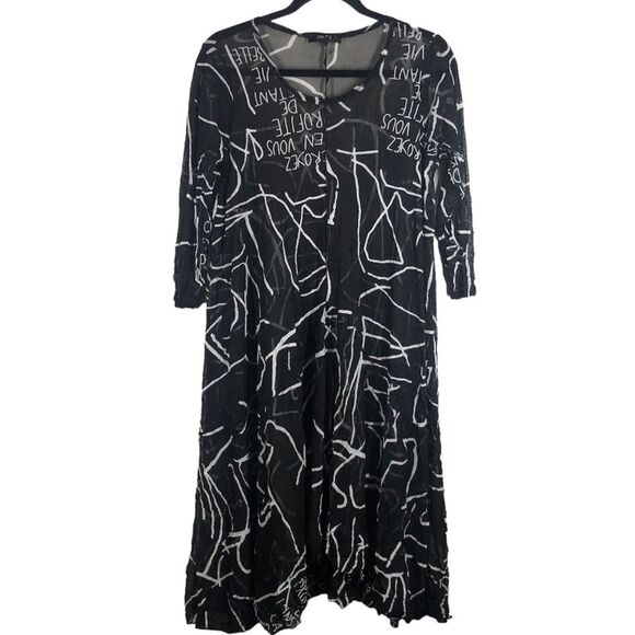 Comfy USA | Dresses | Comfy Usa Black Sheer Dress Mesh Crinkle Graffiti ...